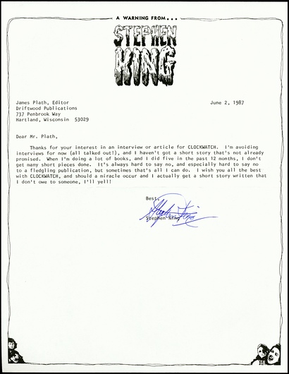 KING, Stephen - Typed Letter Signed | Ken Lopez Bookseller